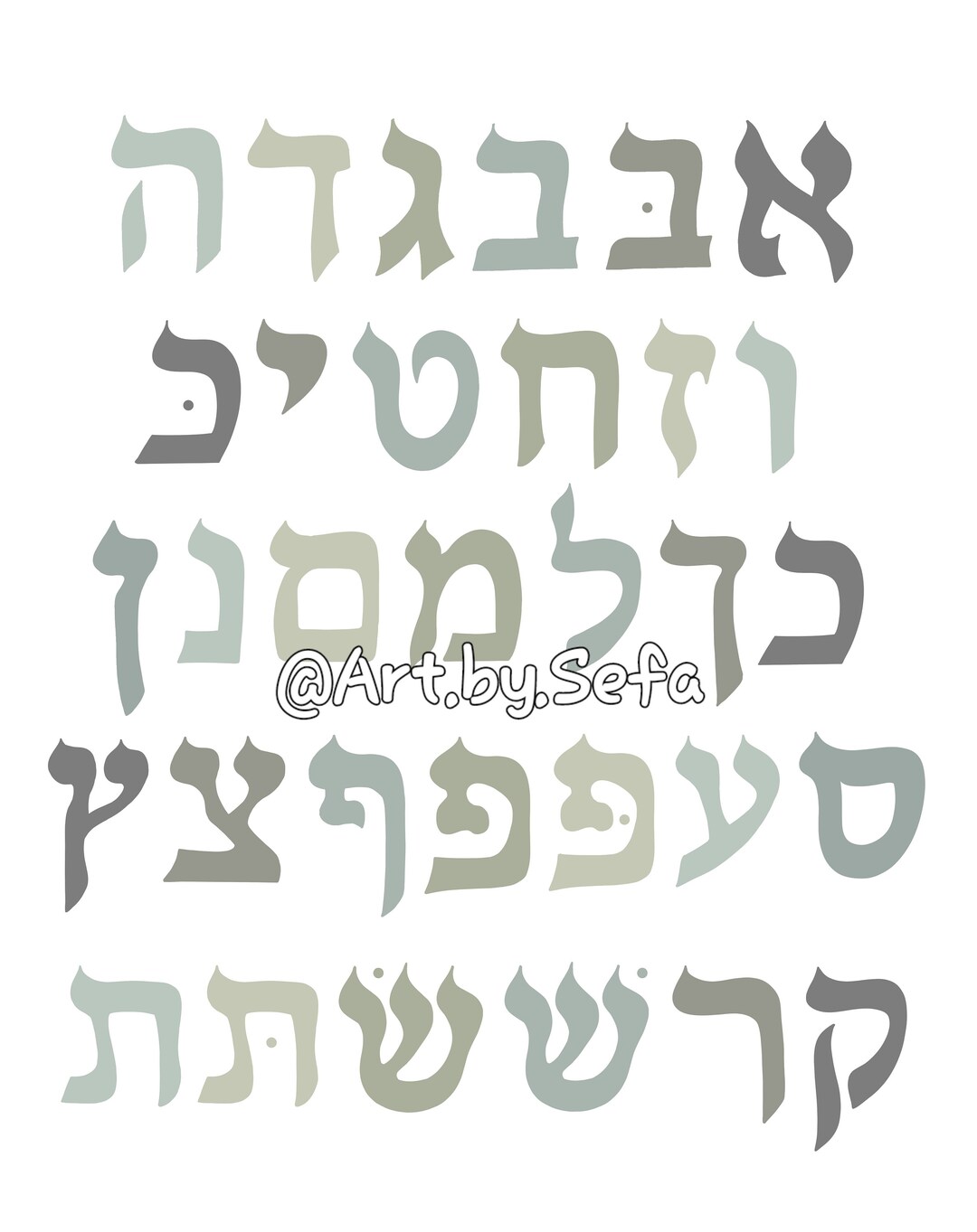 Aleph Bet Chart "muted Sage" | Hebrew Letters | Alef Beis Poster ...