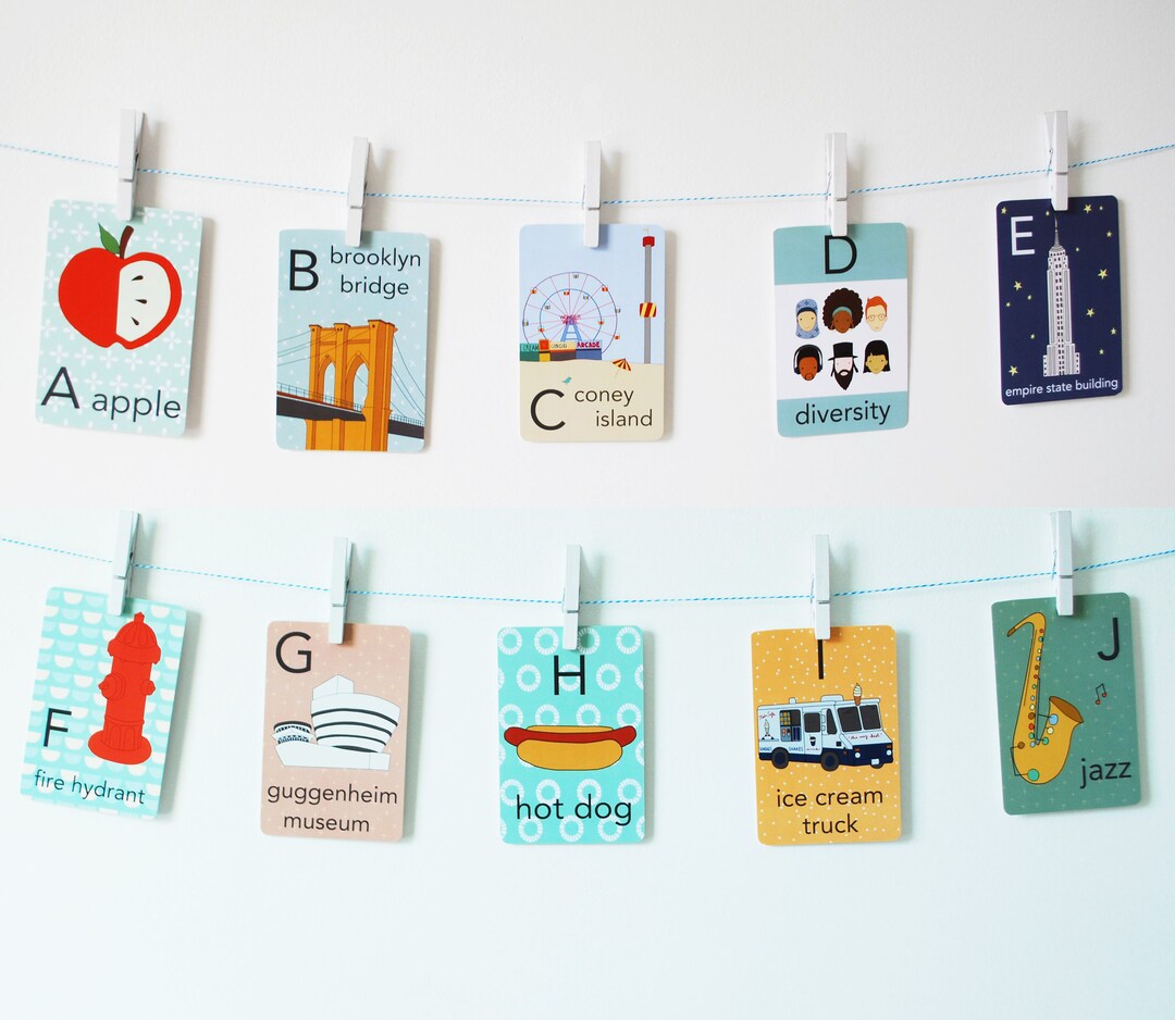 NYC Alphabet Card Set, Nursery Wall Cards, New York City Alphabet Flash ...