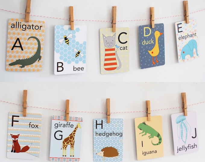 Animal Alphabet Card Set, Nursery Wall Cards, Animal Alphabet Flash ...