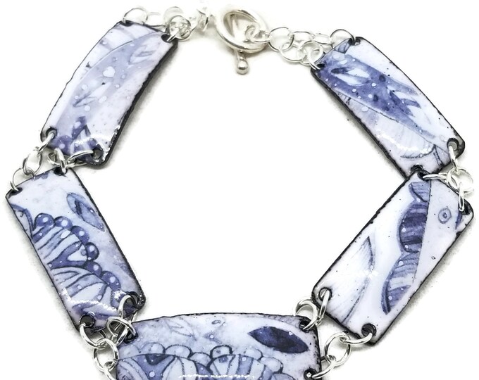 Delft Blue and White Vitreous Enamel Handmade Bracelet, Summer Bracelet ...