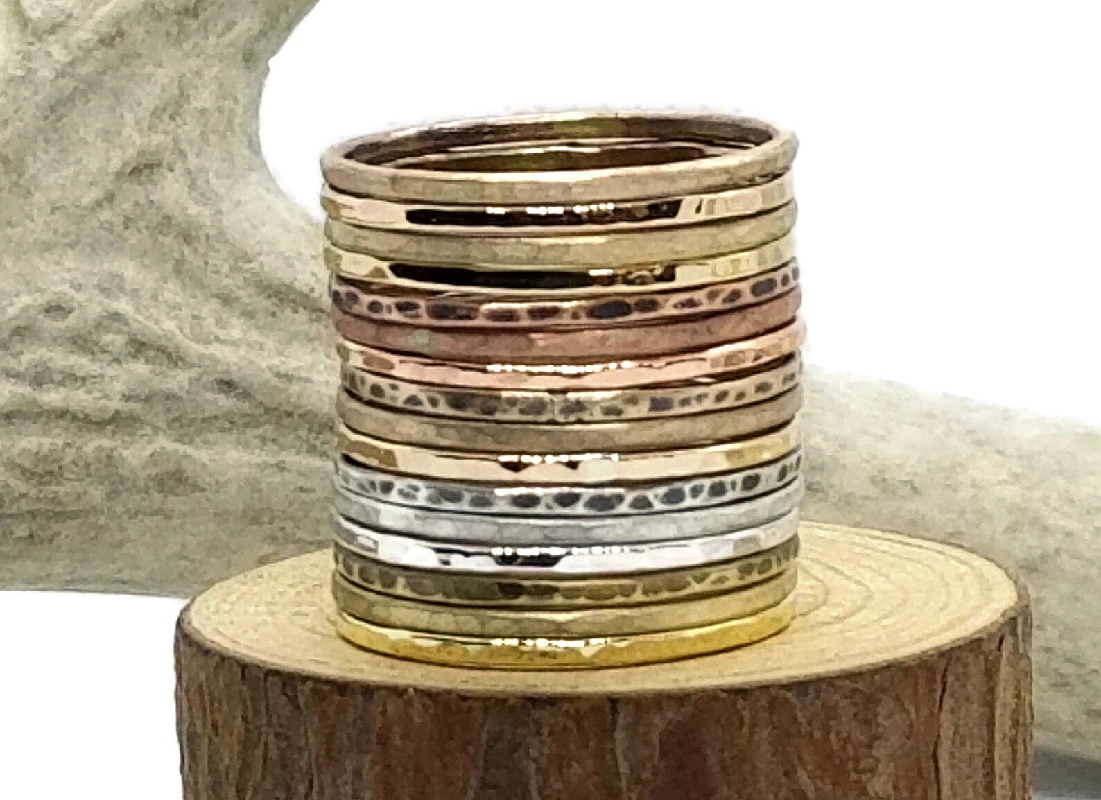 Hammered Slim Stacking Rings Gold Rose Gold Sterling - Etsy