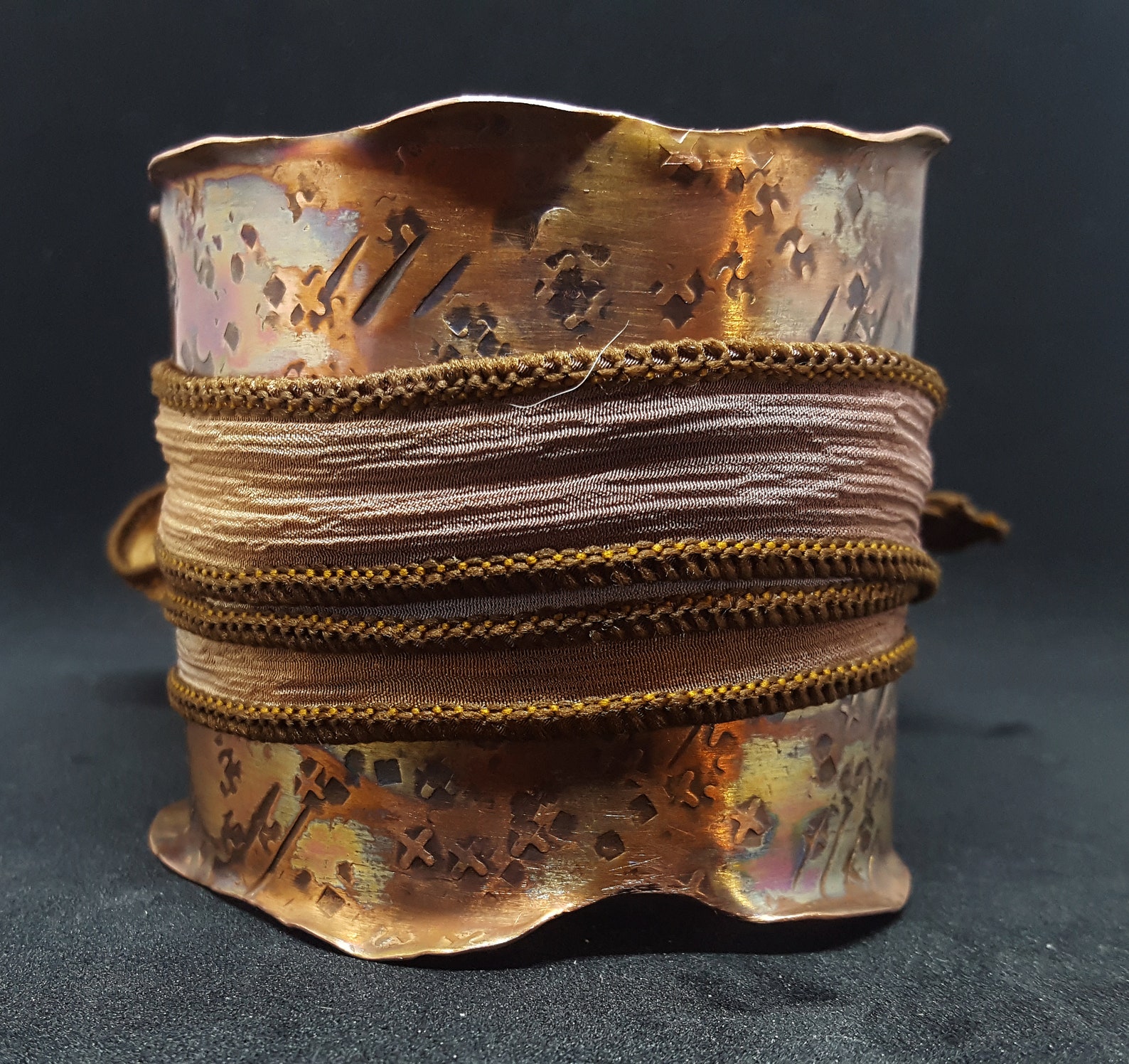 Autumn Copper & Silk Cuff Unique Flame Painted Copper Cuff - Etsy