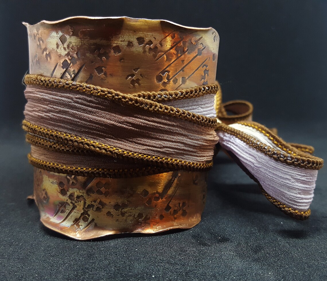Autumn Copper & Silk Cuff Unique Flame Painted Copper Cuff - Etsy