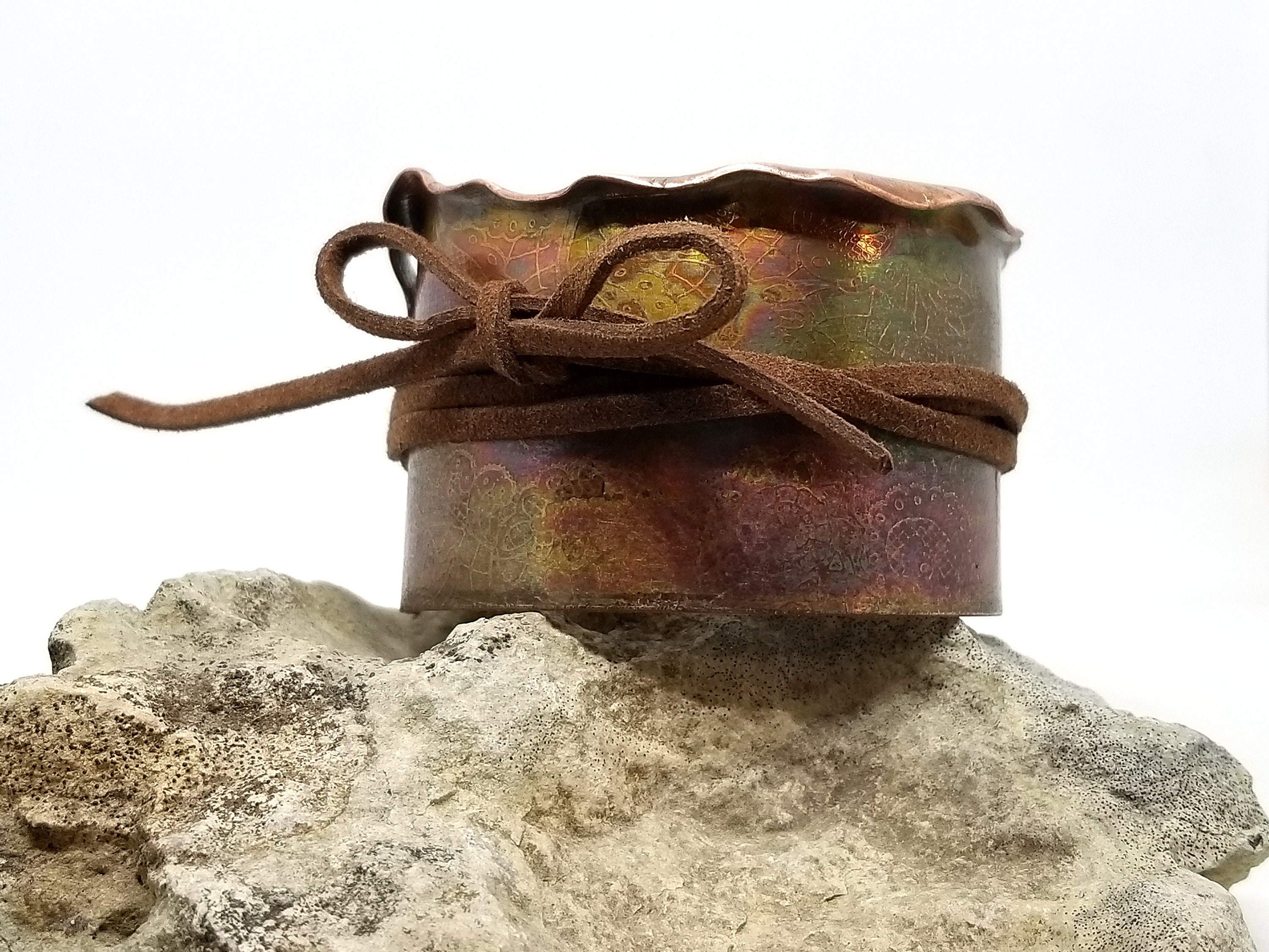 Leather and Lace Copper Cuff unique flame painted copper | Etsy