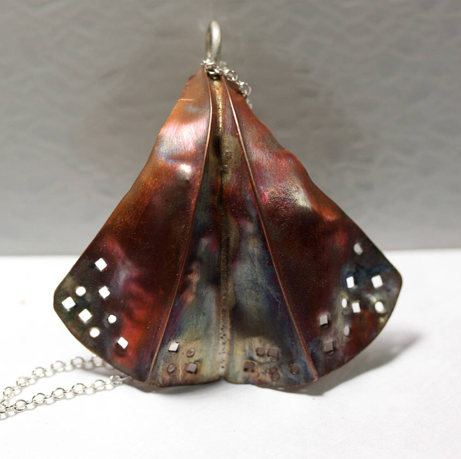 Fold Formed Flame-painted Copper Pendant Fan Pendant Copper - Etsy