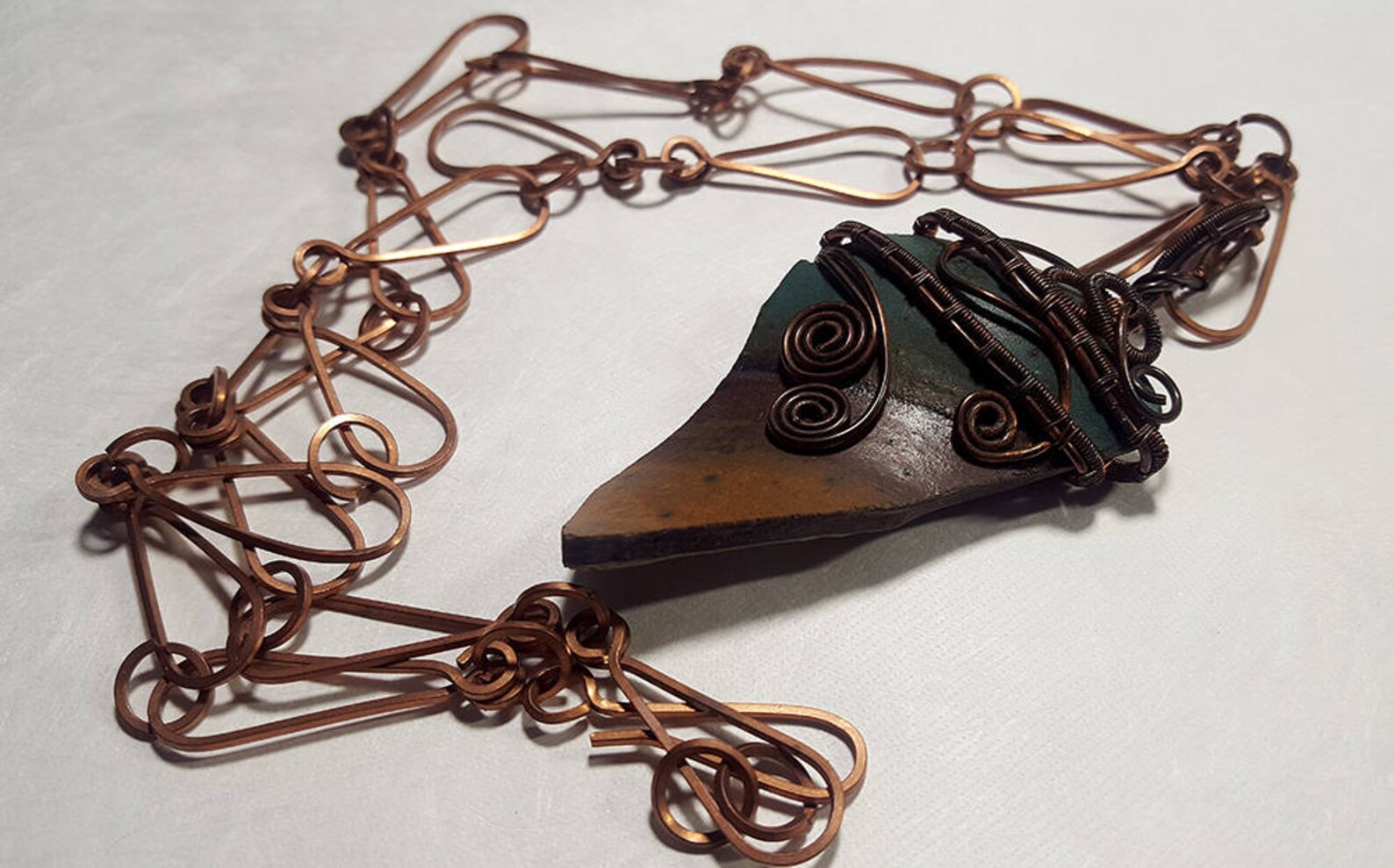 Pottery Shard Necklace Rustic Wire-wrapped Pendant - Etsy