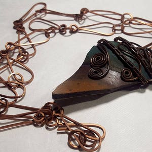 Pottery Shard Necklace, Rustic Wire-wrapped Pendant, Hand-crafted Chain ...