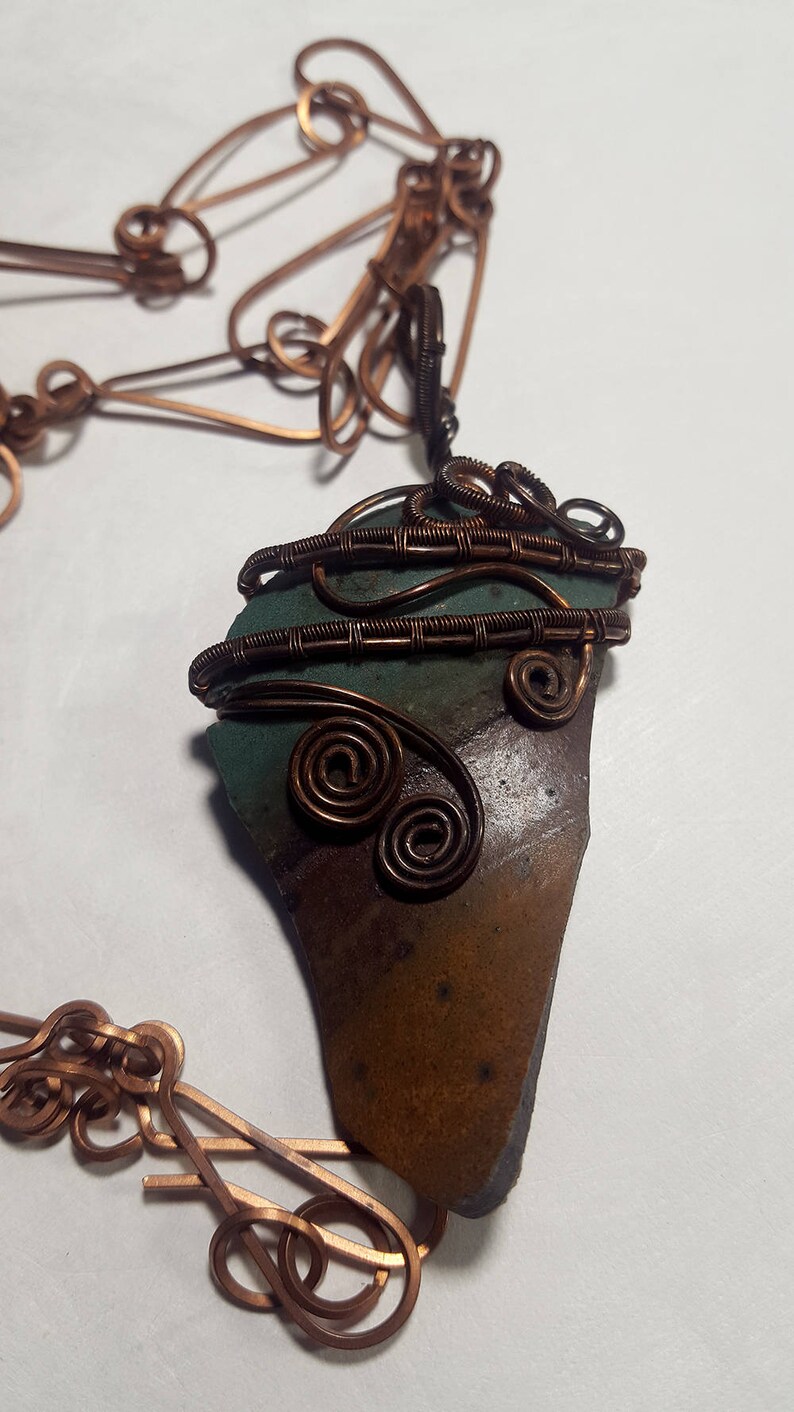 Pottery Shard Necklace Rustic Wire-wrapped Pendant - Etsy