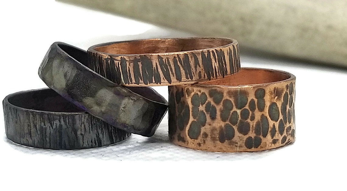 Blackened Hammered Copper Ring Men's Copper Ring Unisex - Etsy