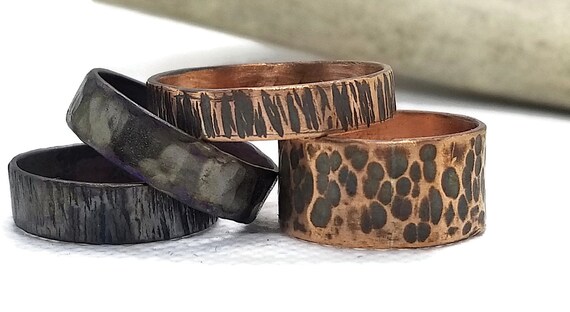 Blackened Hammered Copper Ring Men's Copper Ring Unisex | Etsy