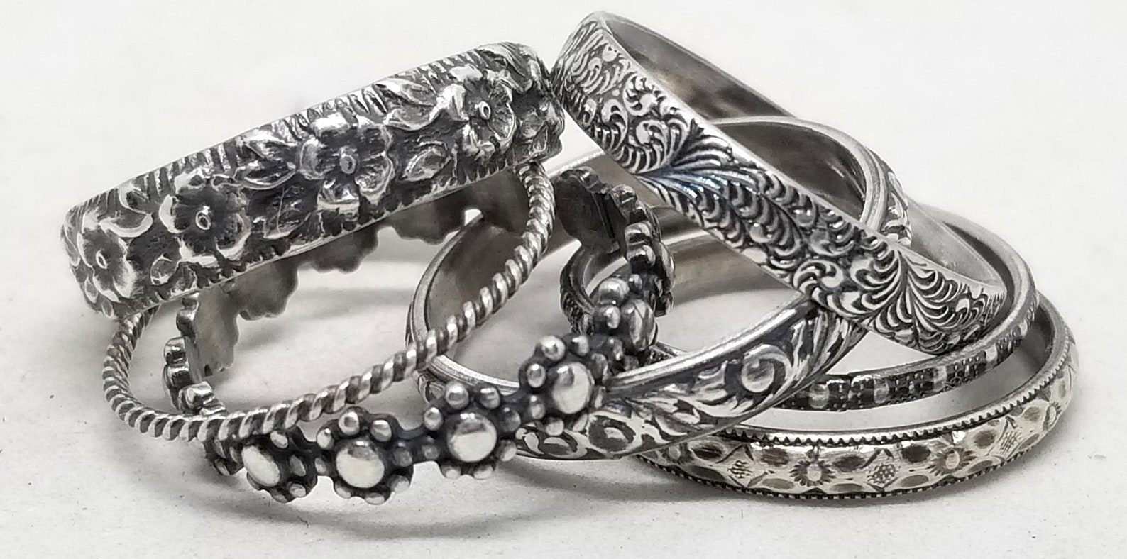 Patterned Sterling Silver Stacking Ring Delicate Ring | Etsy