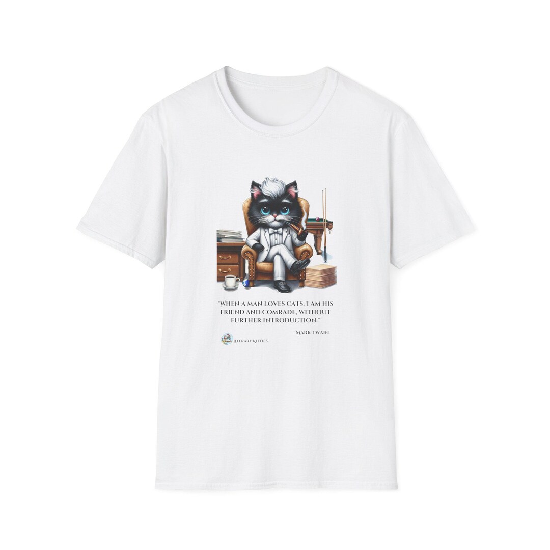 Mark Twain, Anamorphic Cat T-shirt, Funny Cat Lover Tee, Literary Cat ...