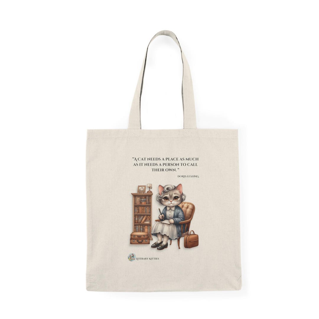 Tote Bag, Literary Quote Anamorphic Cat Author Doris Lessing Design ...