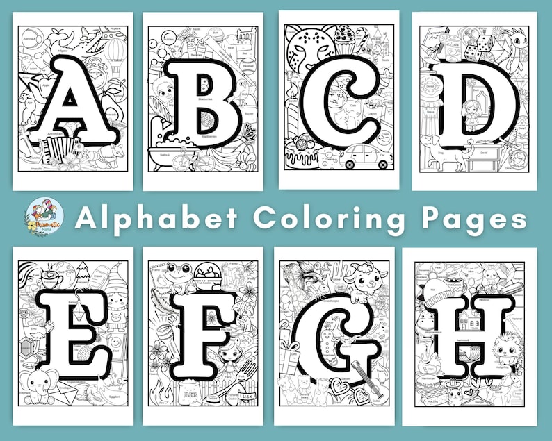 26 Alphabet Coloring Pages Digital Print Pages - Etsy