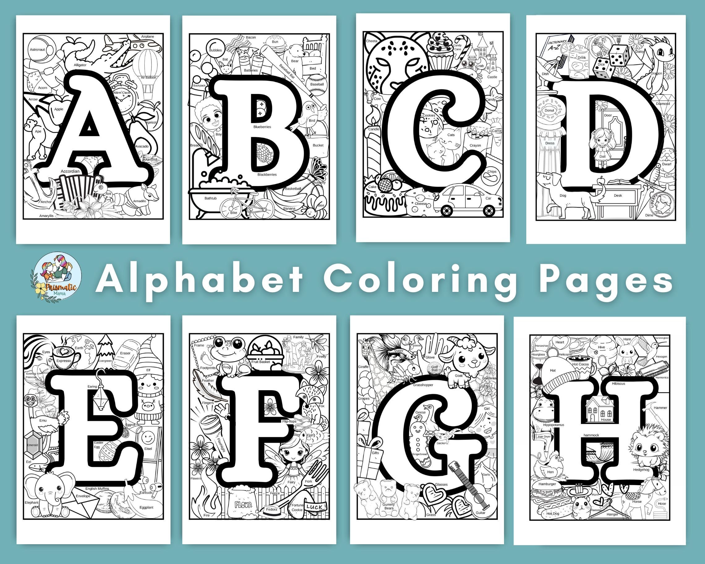 26 Alphabet Coloring Pages Digital Print Pages - Etsy