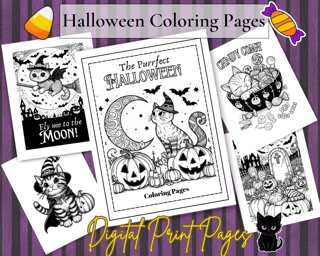 Witch Cat Halloween Coloring Book - the Purrfect Halloween - Digital ...