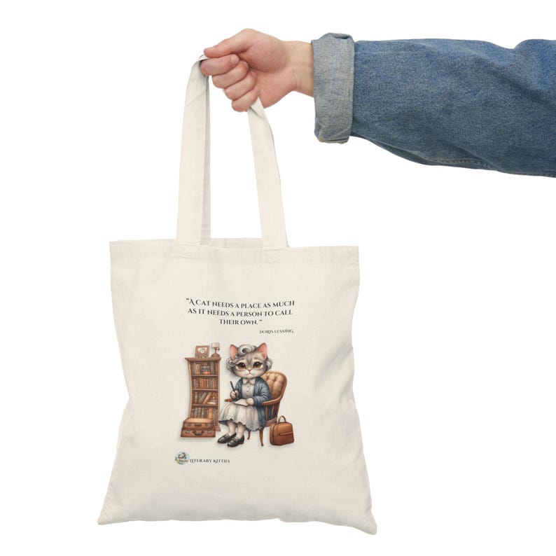 Tote Bag, Literary Quote Anamorphic Cat Author Doris Lessing Design ...