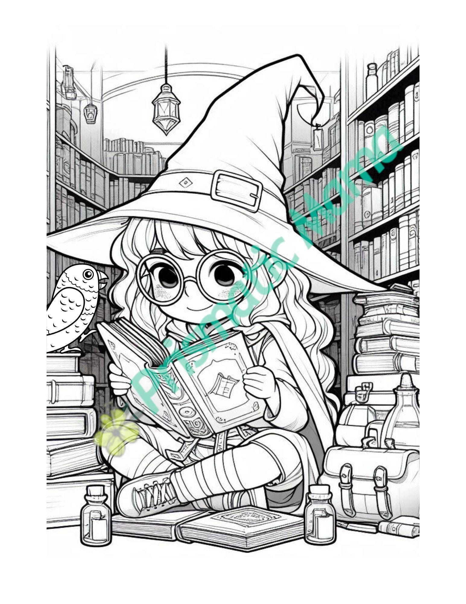 Witch Halloween Coloring Pages "little Witch and Friends" Digital Print ...