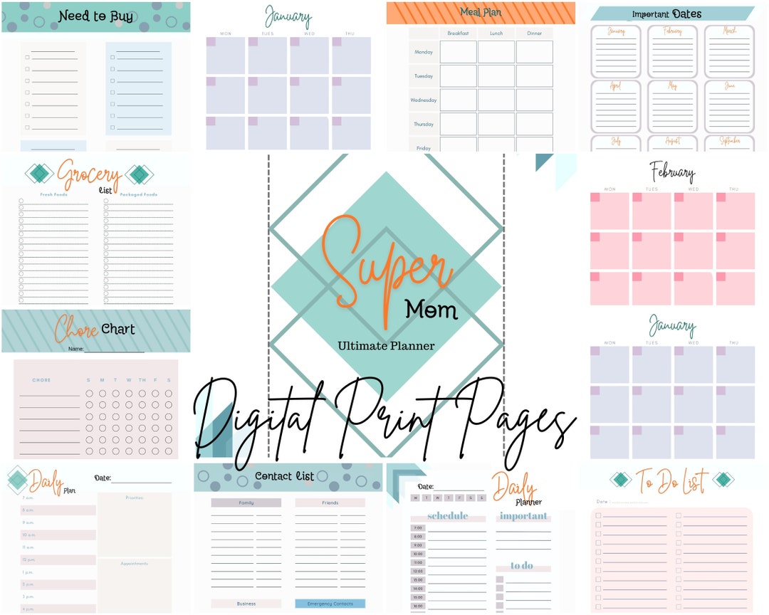 Super Mom Ultimate Planner - Digital Print Pages and Editable Canva ...