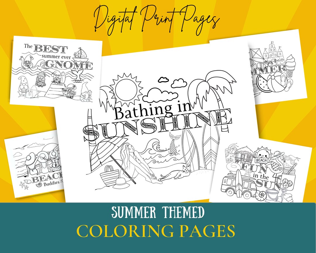 Five Summer-themed Coloring Activity - Digital Print Pages - Etsy