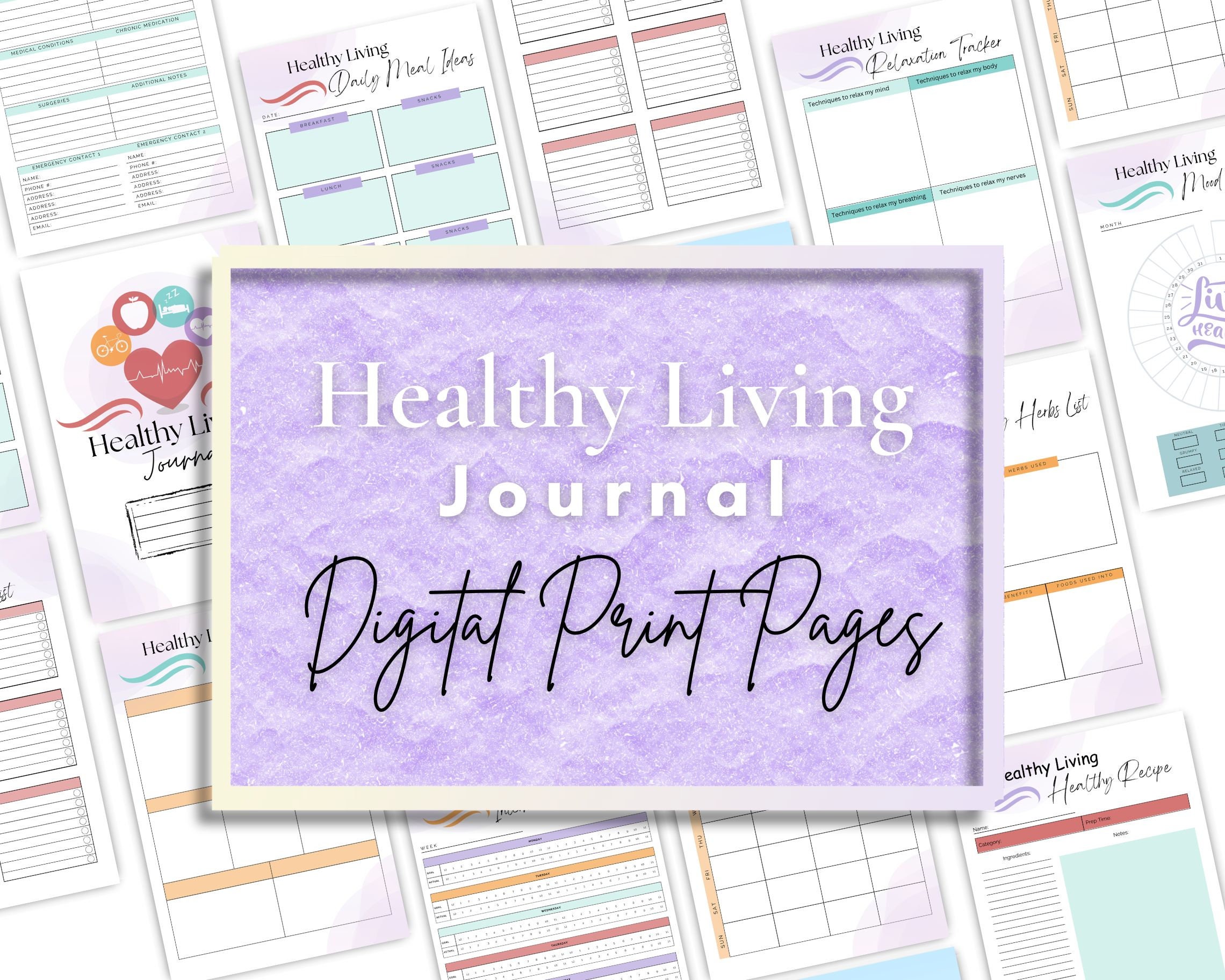 Healthy Living Journal Digital Print Pages and Editable Canva Template ...
