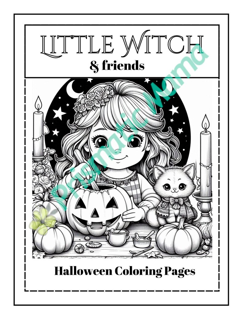 Witch Halloween Coloring Pages "little Witch and Friends" Digital Print ...