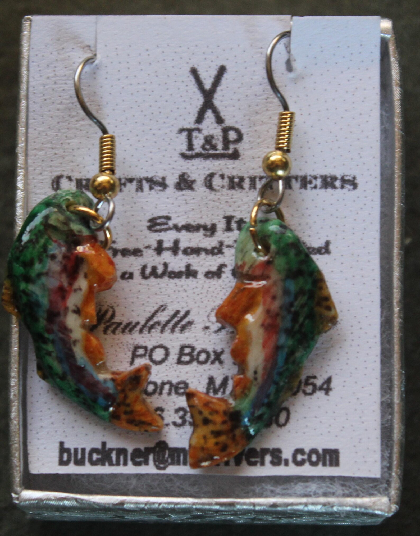 Rainbow Trout Bone Earrings-handmade, Recycled, Hand Painted, Sculpted ...