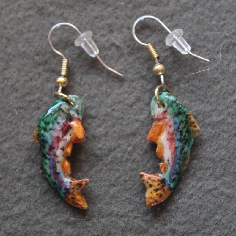 Rainbow Trout Bone Earrings-handmade, Recycled, Hand Painted, Sculpted ...
