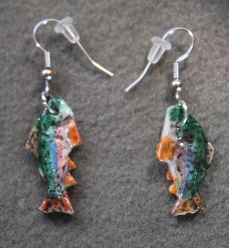 Rainbow Trout Bone Earrings-handmade, Recycled, Hand Painted, Sculpted ...