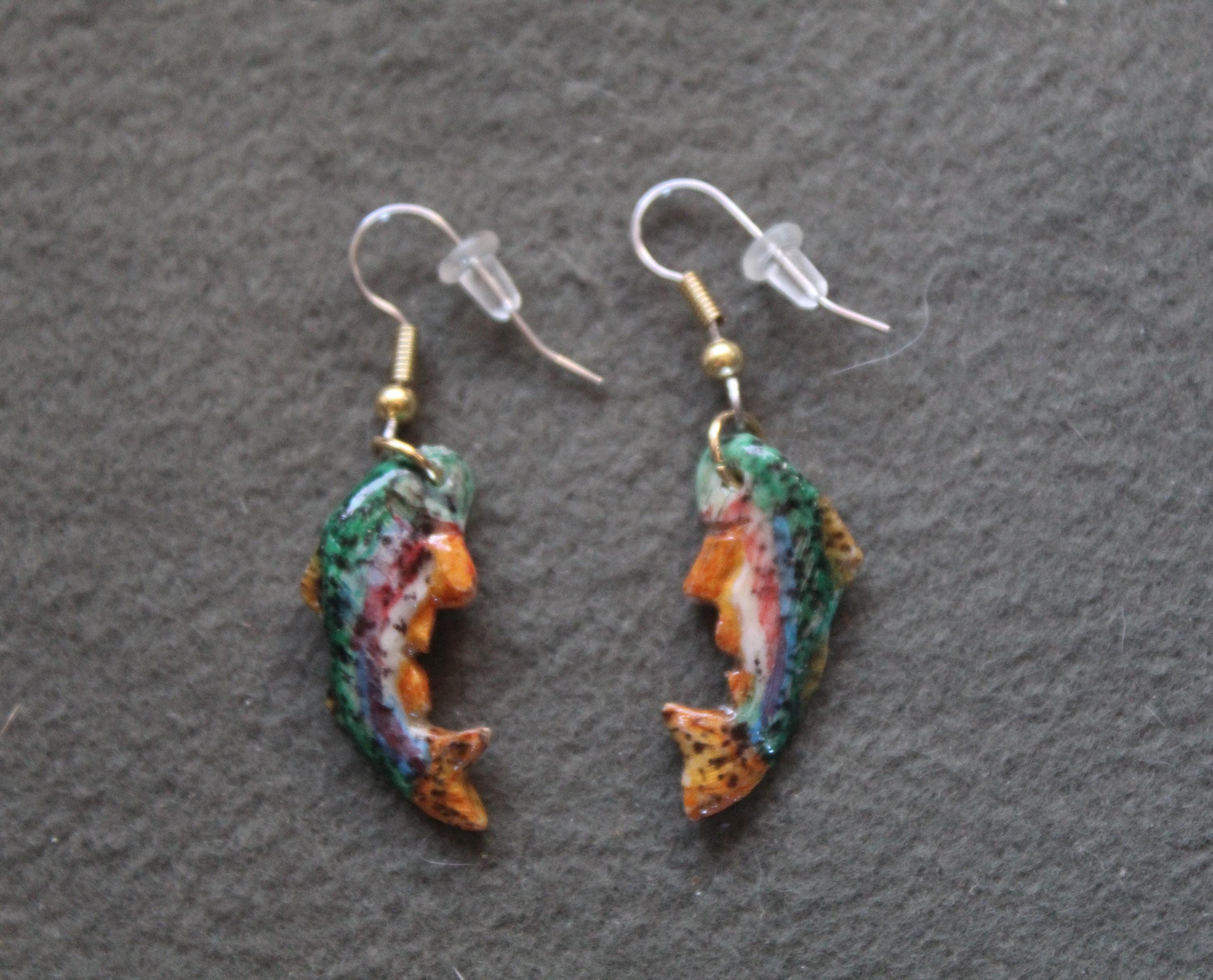 Rainbow Trout Bone Earrings-handmade, Recycled, Hand Painted, Sculpted ...