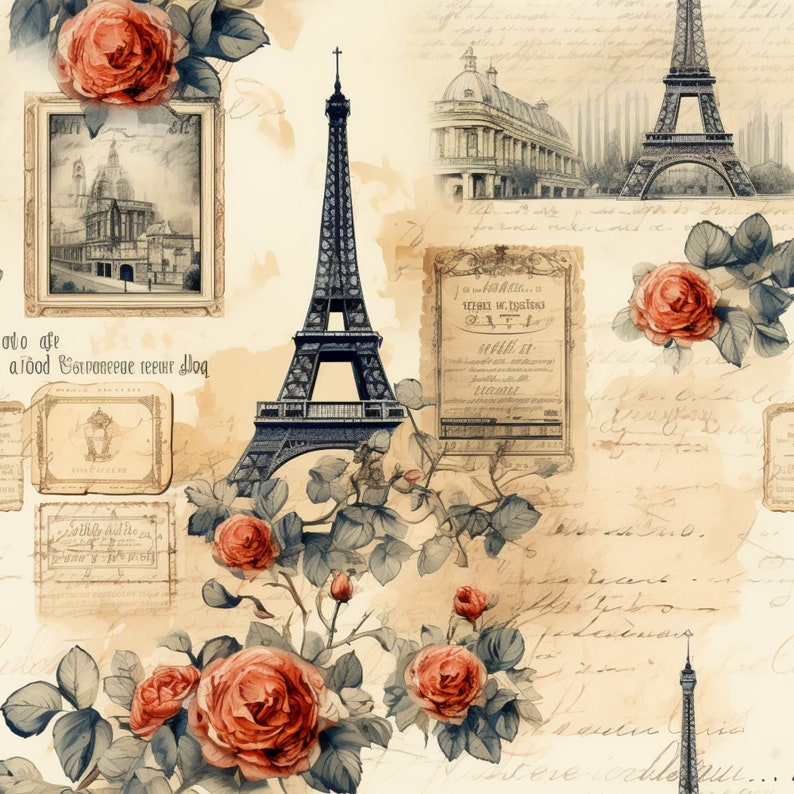 12x12 Vintage Paris Scrapbook Digital Pretty Papers - Etsy