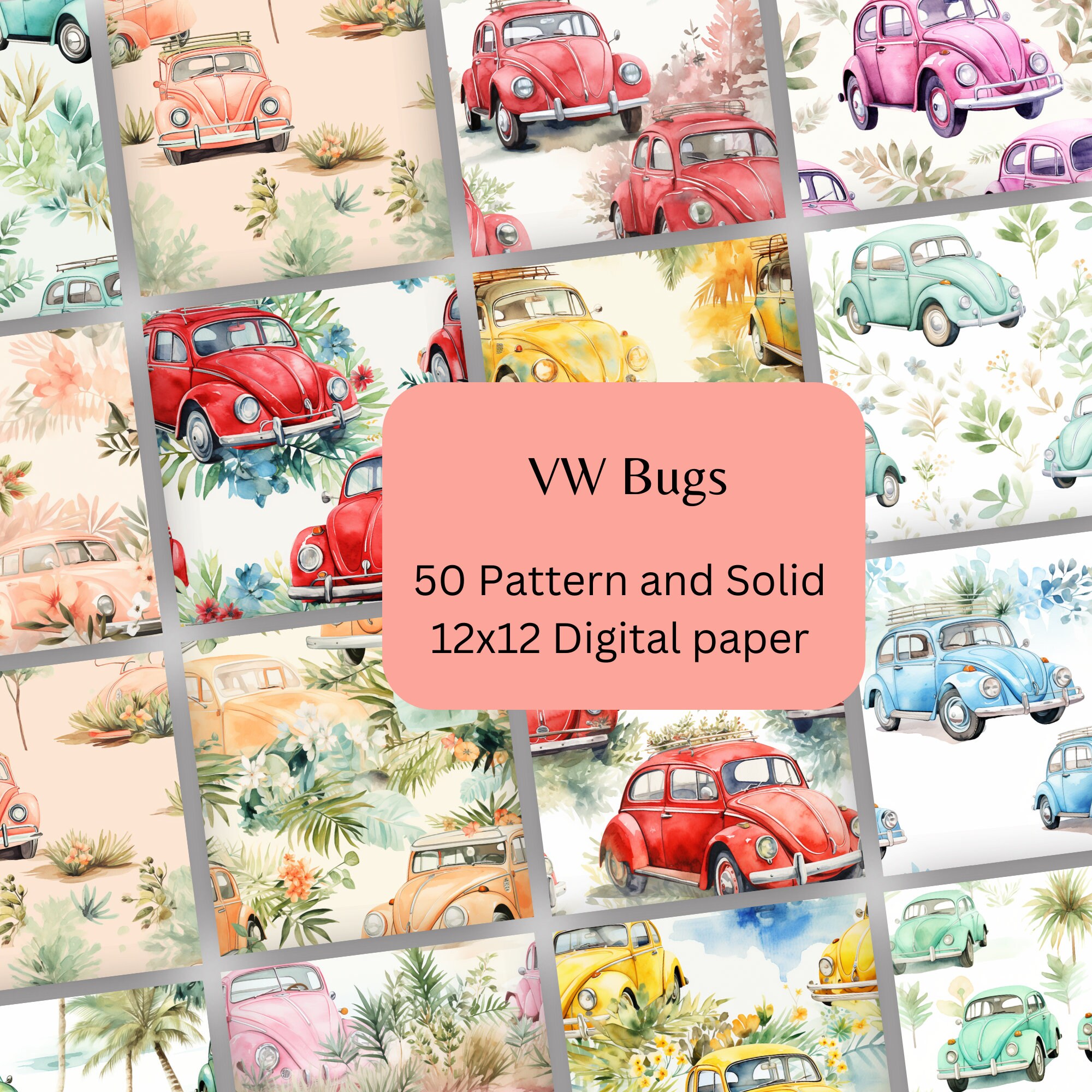 Vintage VW Bugs 50 12x12 Seamless Digital Paper - Etsy