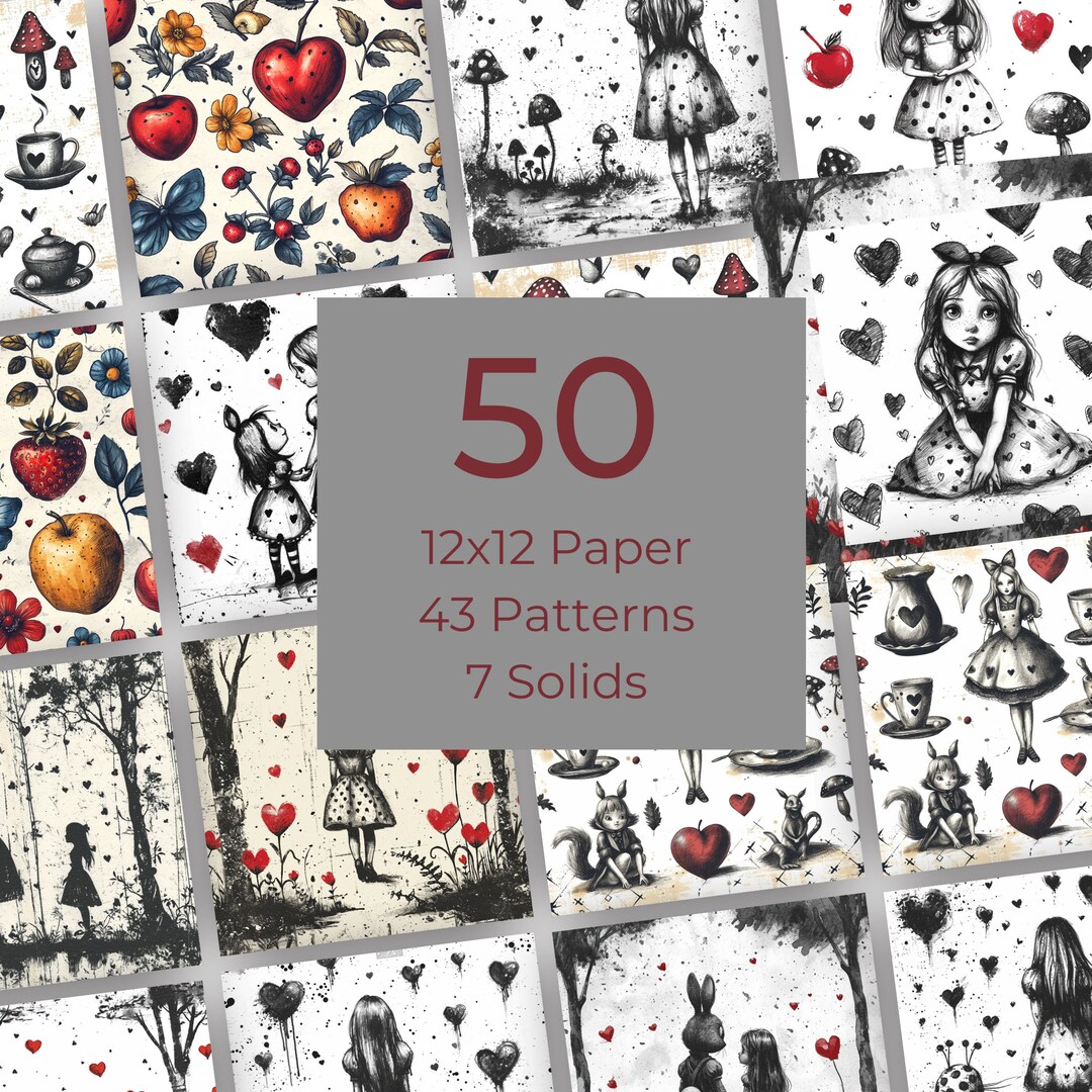 12x12 Digital Pretty Paper Alice in Wonderland Valentine! 43 Pattern ...