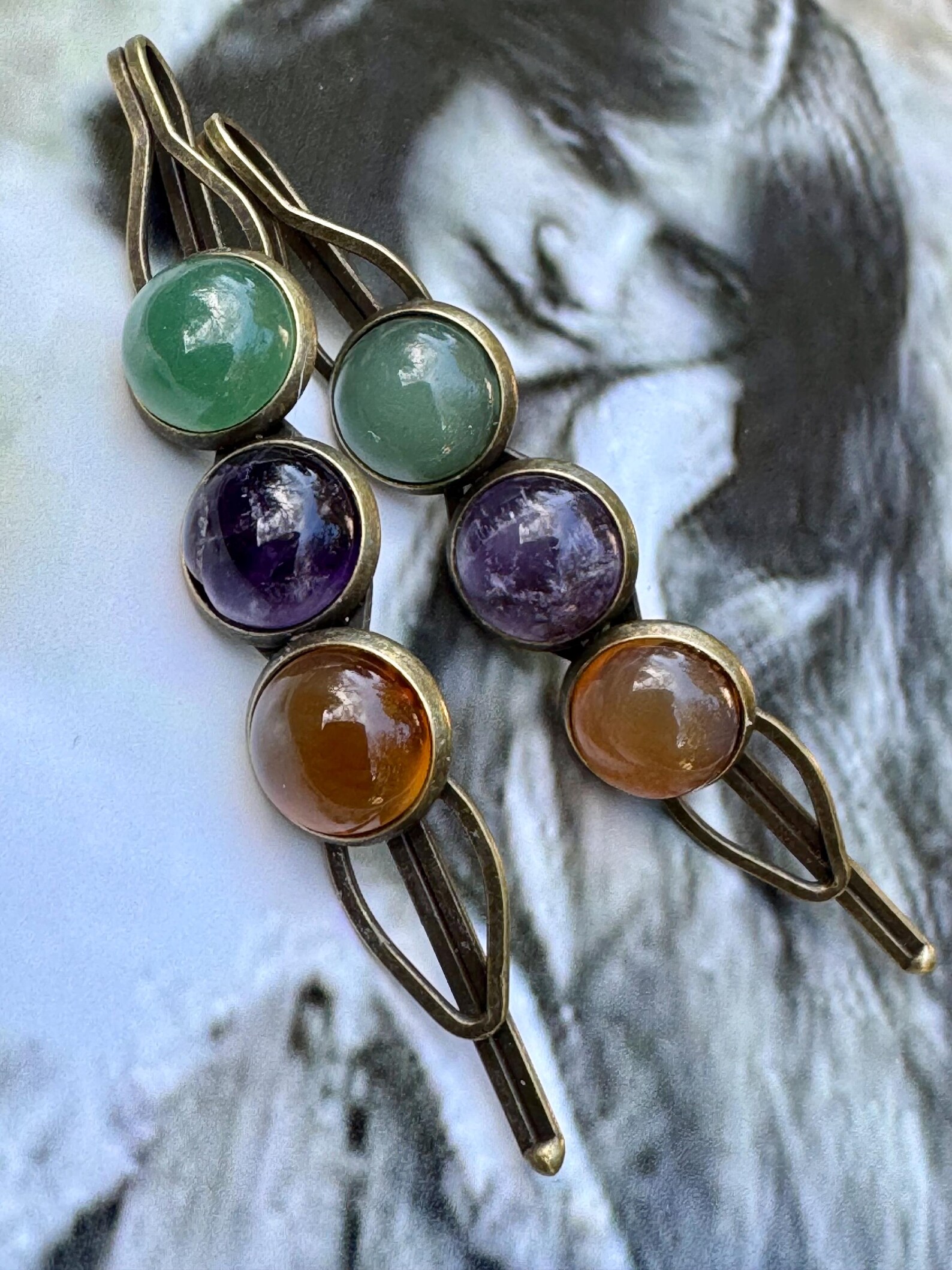 Natural Multi Stone Hairpin Amethyst Carnelian Aventurine, Vintage ...