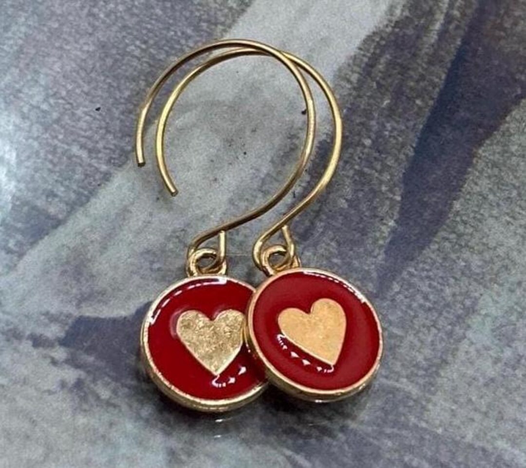 Red Heart Charm Earrings Red Heart Drop Earrings Red Heart Dangle ...