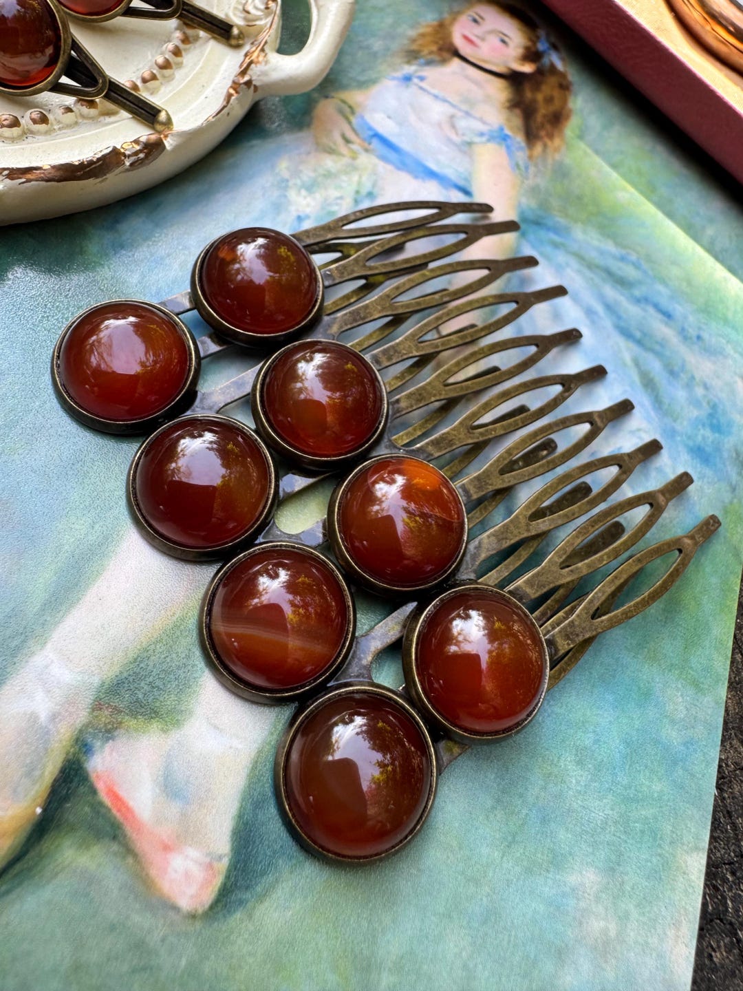 Carnelian Hair Comb Set - Natural Gemstone Hair Accessories - Vintage ...