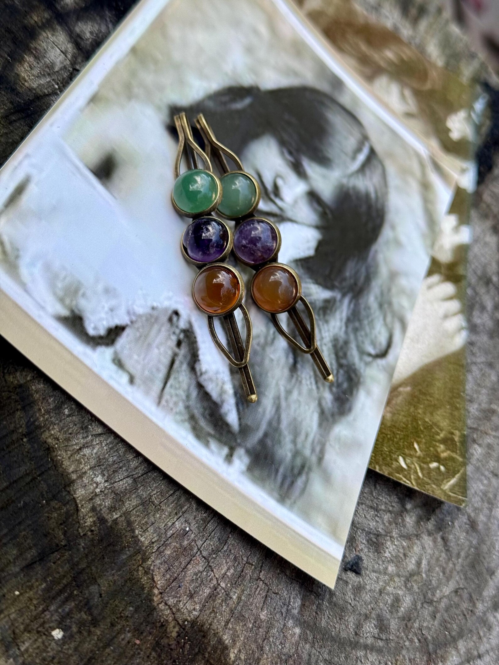 Natural Multi Stone Hairpin Amethyst Carnelian Aventurine, Vintage ...