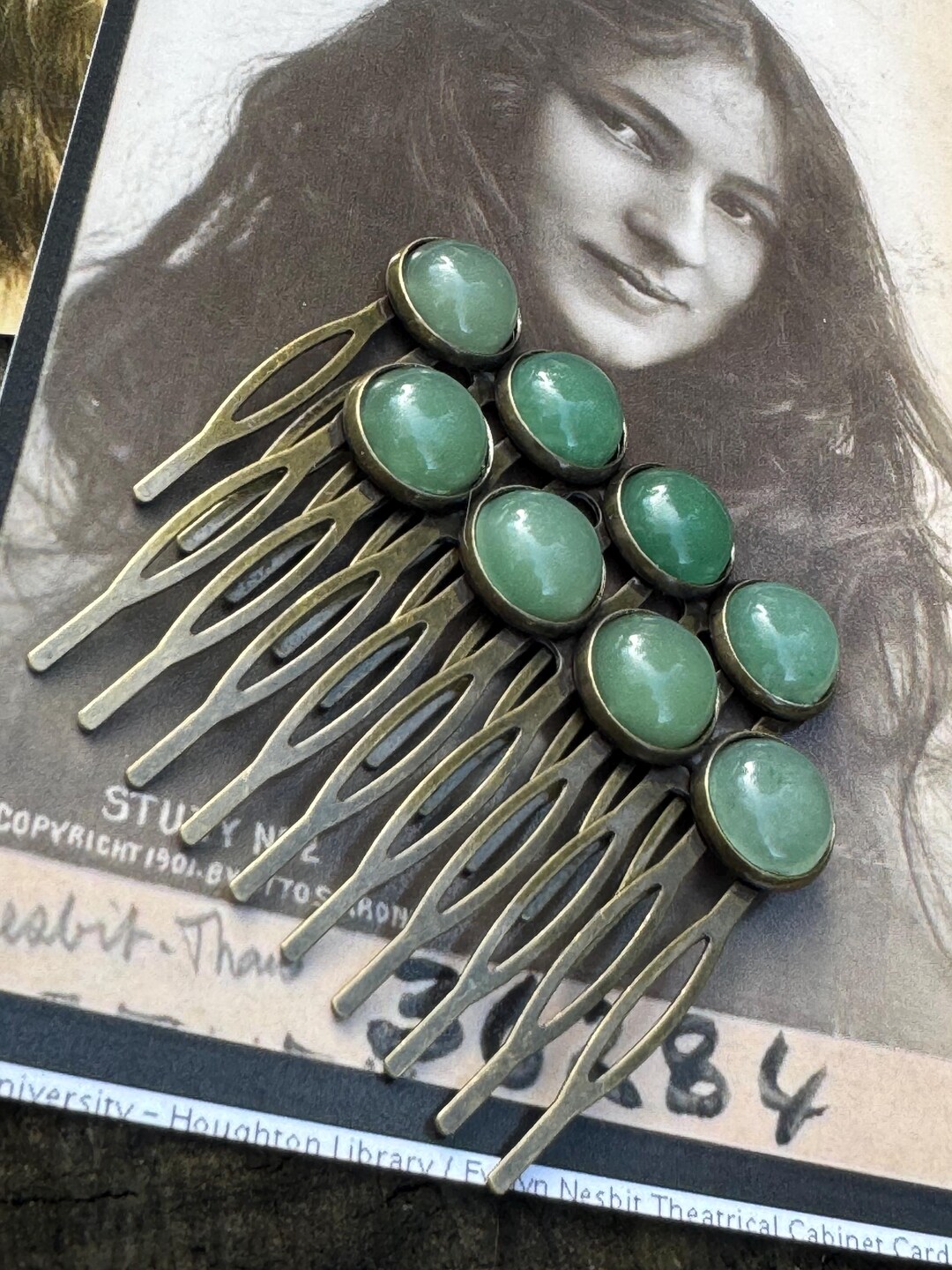 Green Aventurine Hair Comb, Vintage-style Slide Comb, Natural Crystal ...