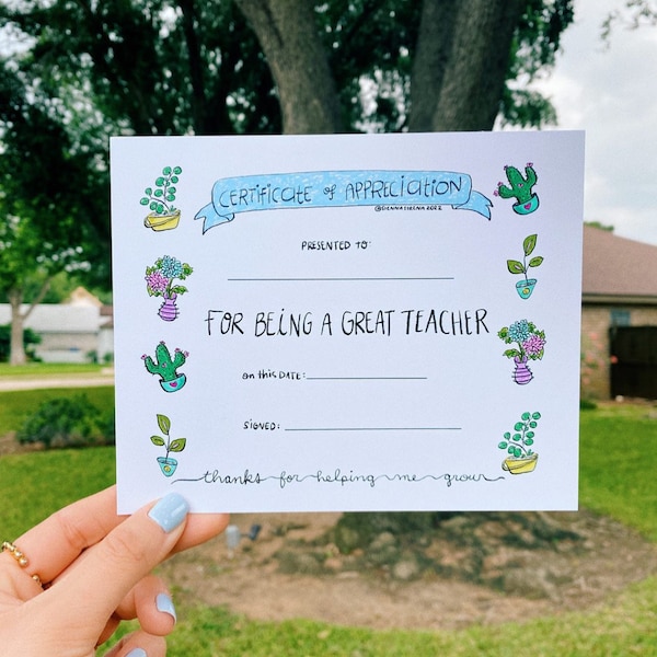 Teacher Appreciation Certificate - Etsy