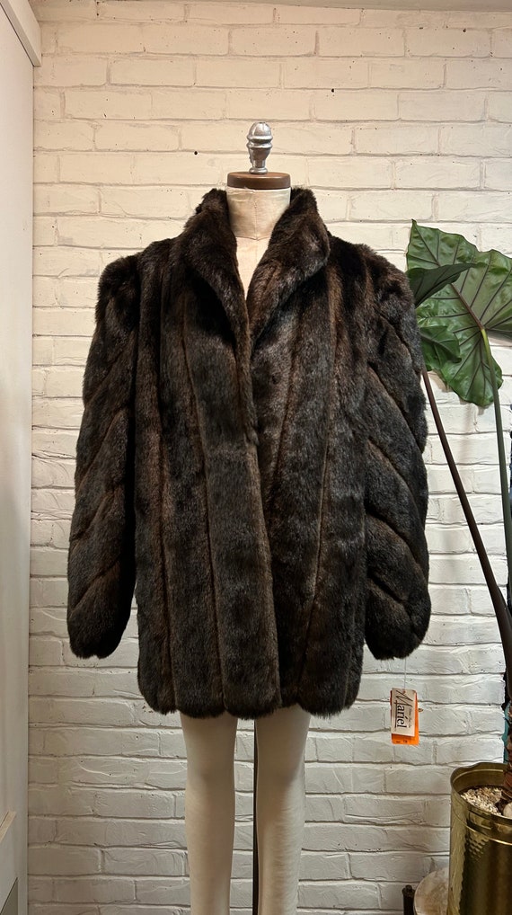 1980’s Vintage Dark Chocolate Brown Faux Fur Coat - Gem