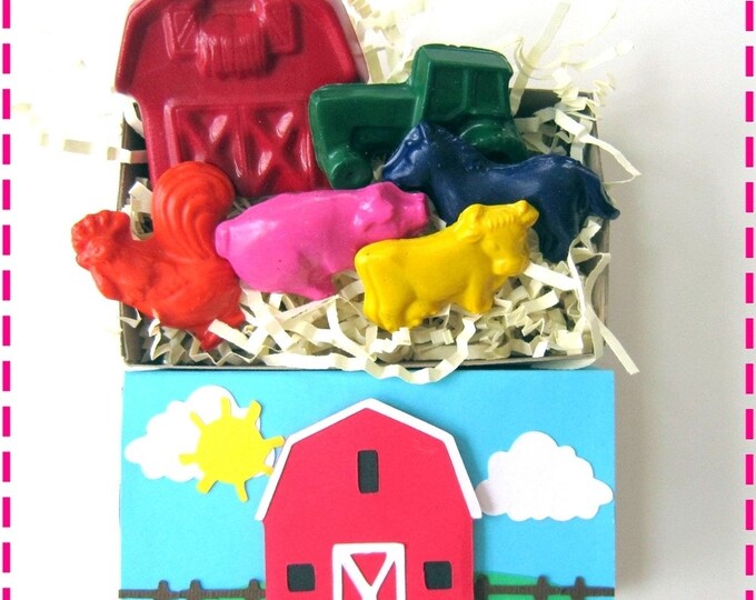 Kids BARNYARD FARM CRAYON Box Barn, Tractor Pig Horse Cow Rooster Eco ...