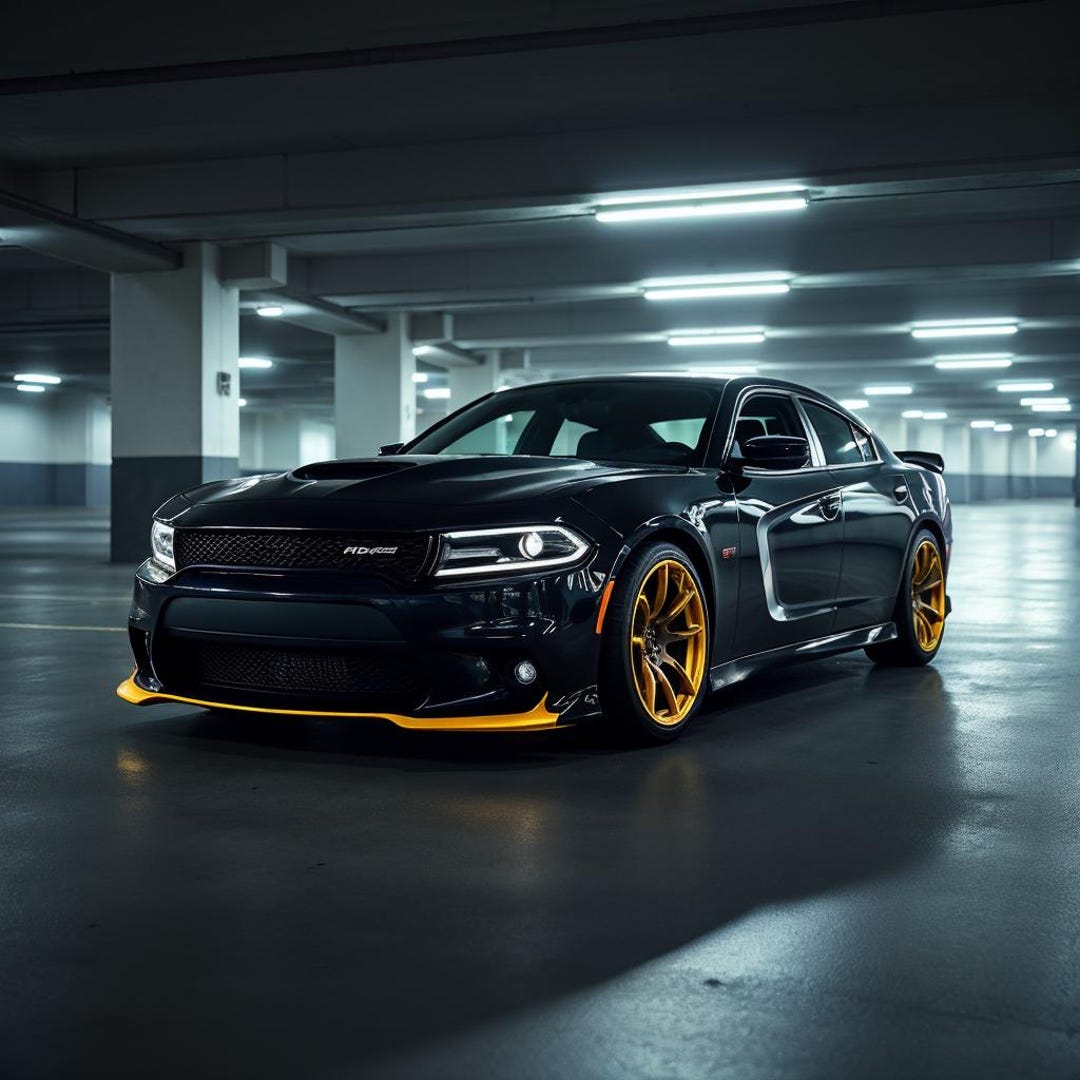 Printable Dodge Hellcat in Parking Garage With Yellow Bumper Guard ...