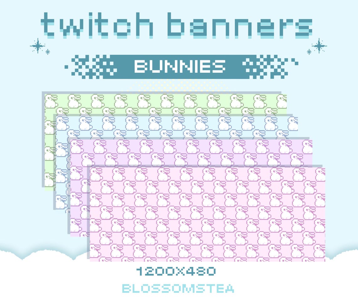 X4 Bunny Twitch Banners | Pastel Rabbit Pixel Art Banners| Cute ...