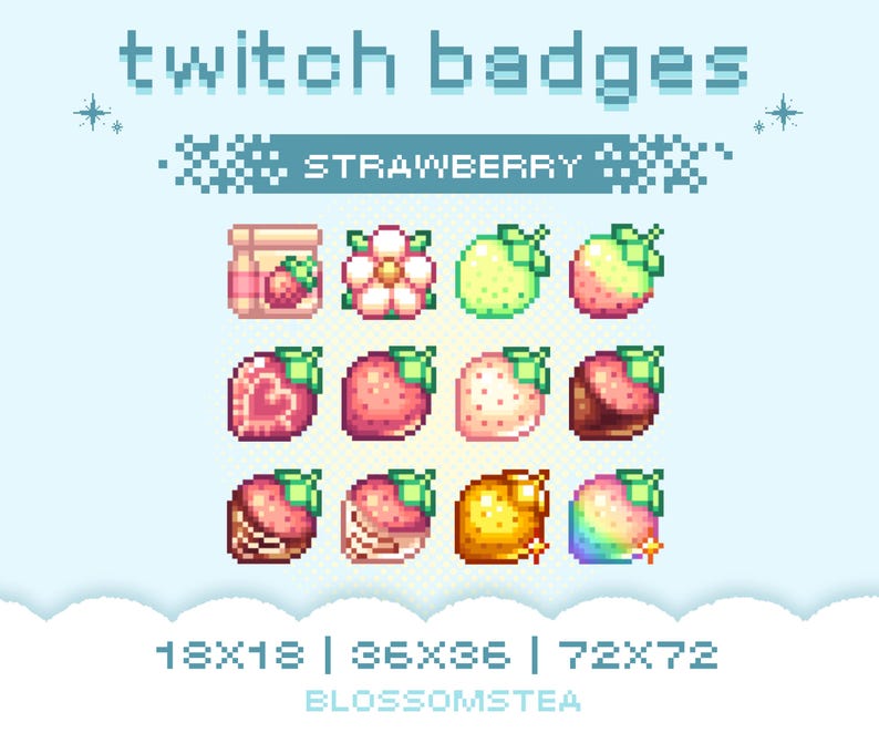X12 Strawberry Sub Badges | Fruit Pixel Bit Badges | Berry Streaming ...