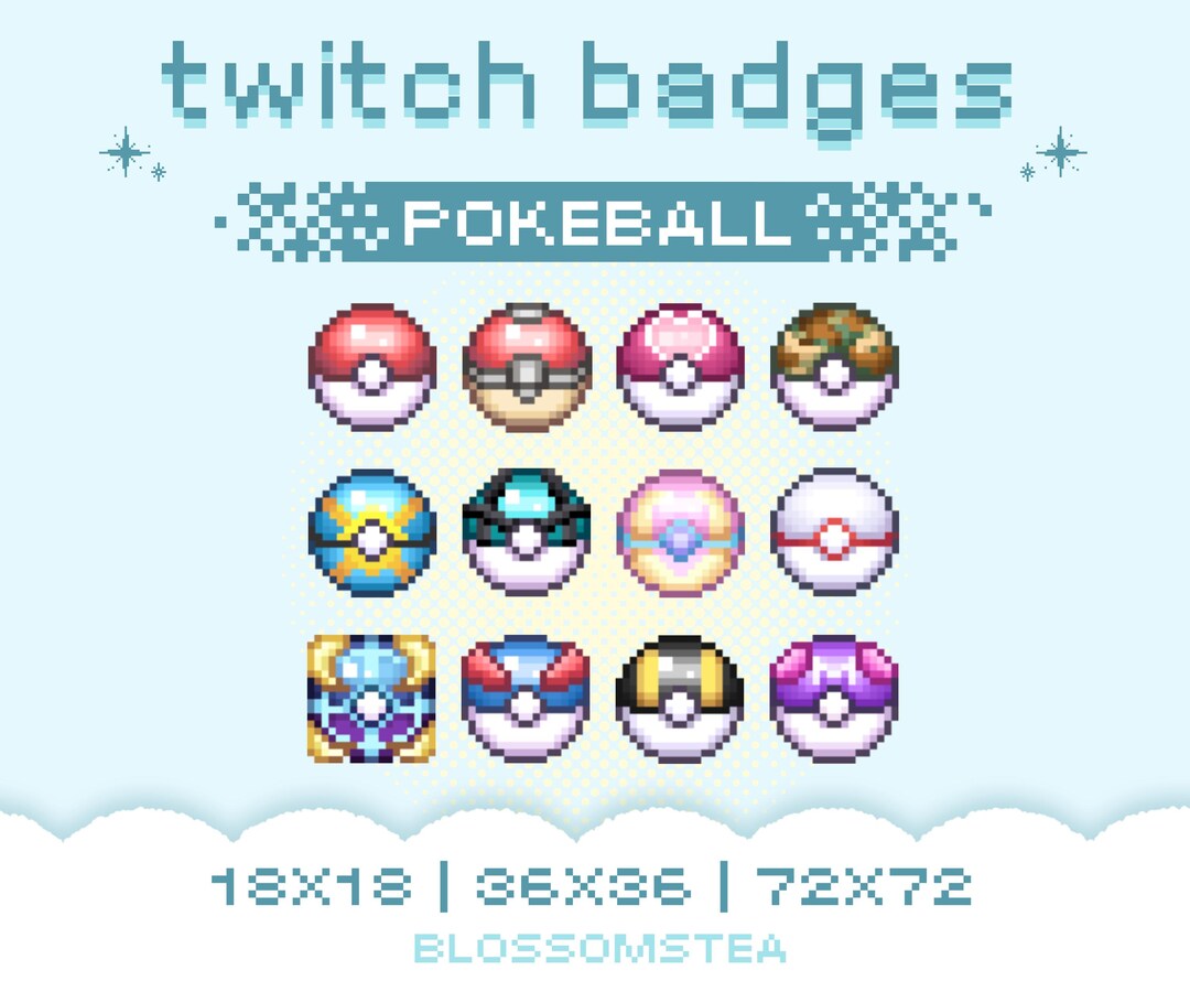 X12 Pokeball Sub Badges | Pixel Bit Badges | Cute Streaming Assets for ...