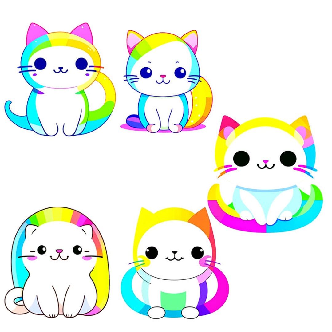 Cute Rainbow Cat PNG Clipart, Digital Art, Printable, High Resolution ...