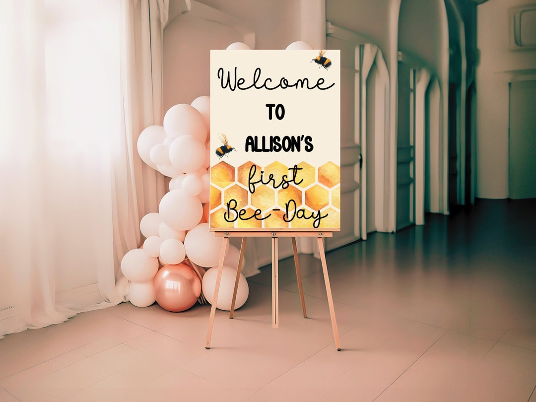 Bee Birthday Welcome Sign Bee-day Printable Decoration Sign Editable ...