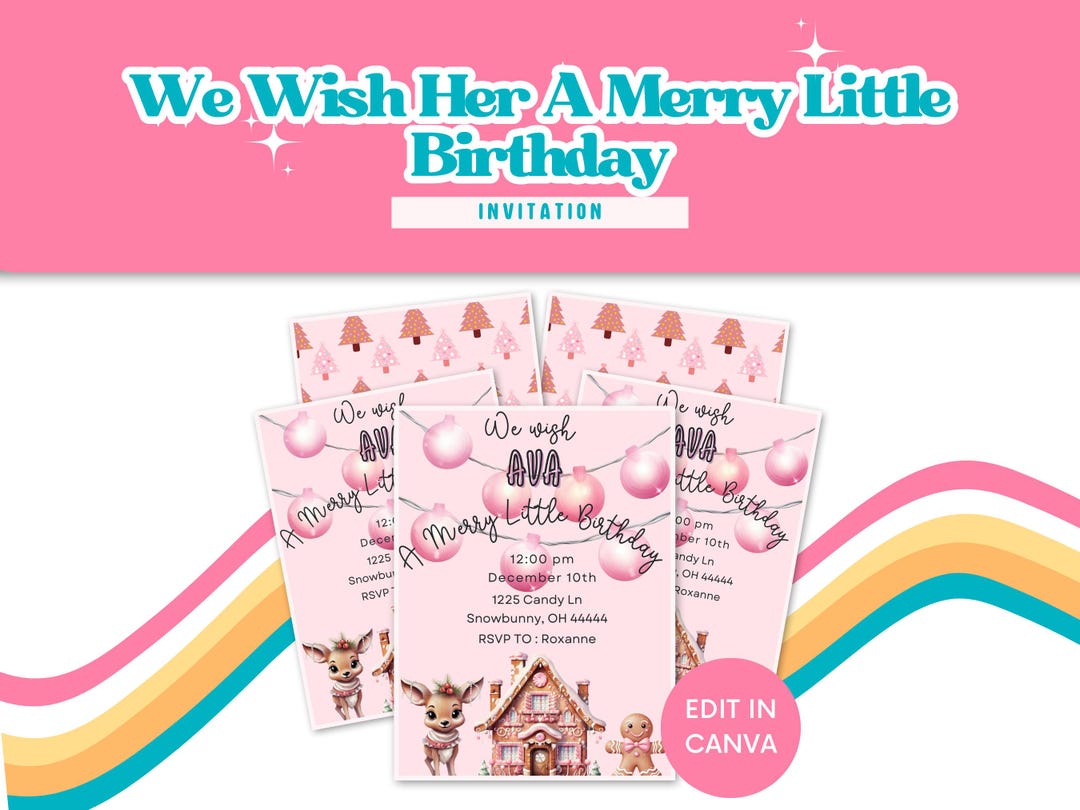 Pink Christmas Theme Birthday Invitation Girl Winter Birthday Pink ...