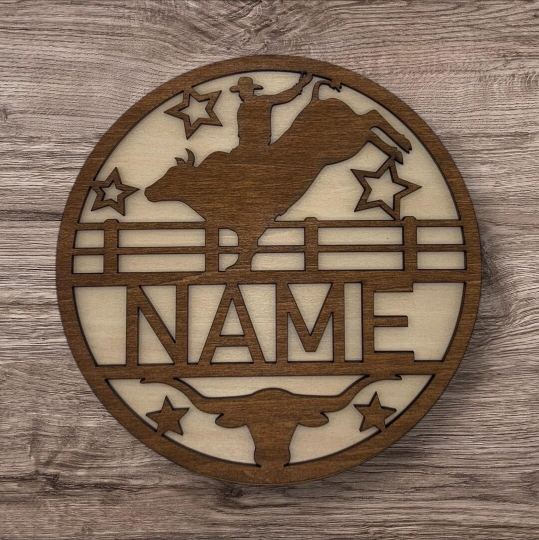 Personalized Wooden Name Sign rodeo Bull - Etsy