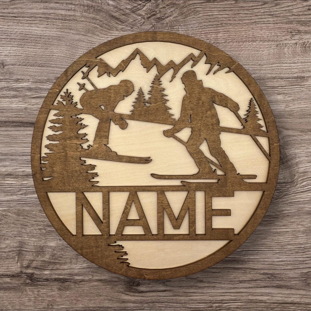 Personalized Wooden Name Sign skier - Etsy